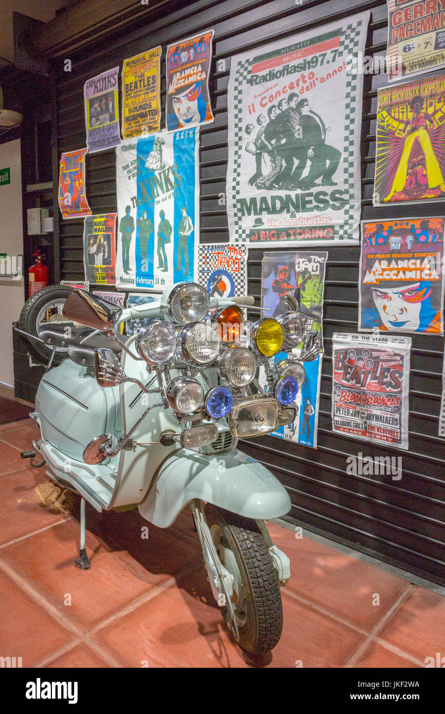 A display of vintage British motor scooter era posters in the Haynes ...