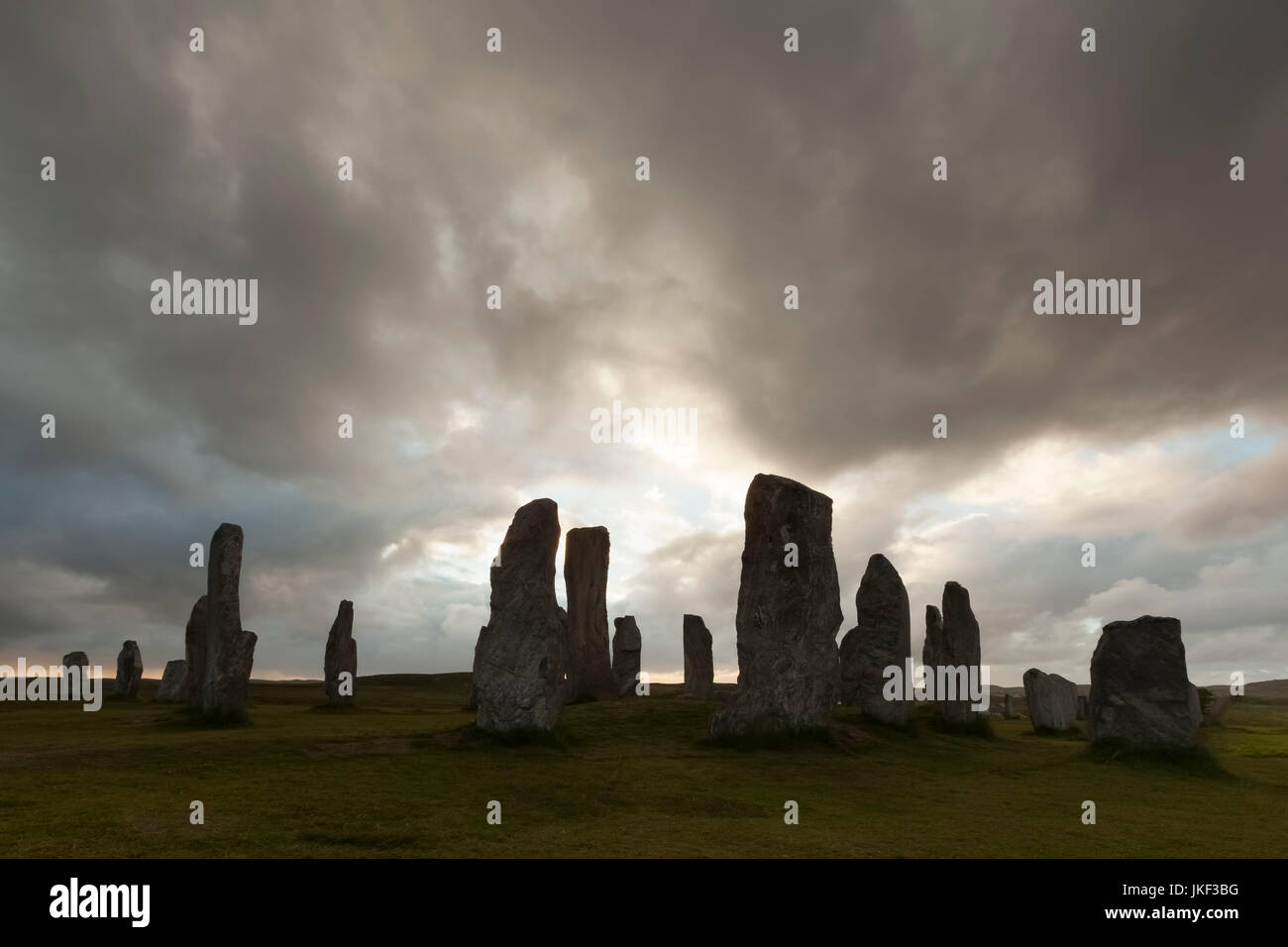 UK, Scotland, Isle of Lewis, Callanish, view to formation of standing ...
