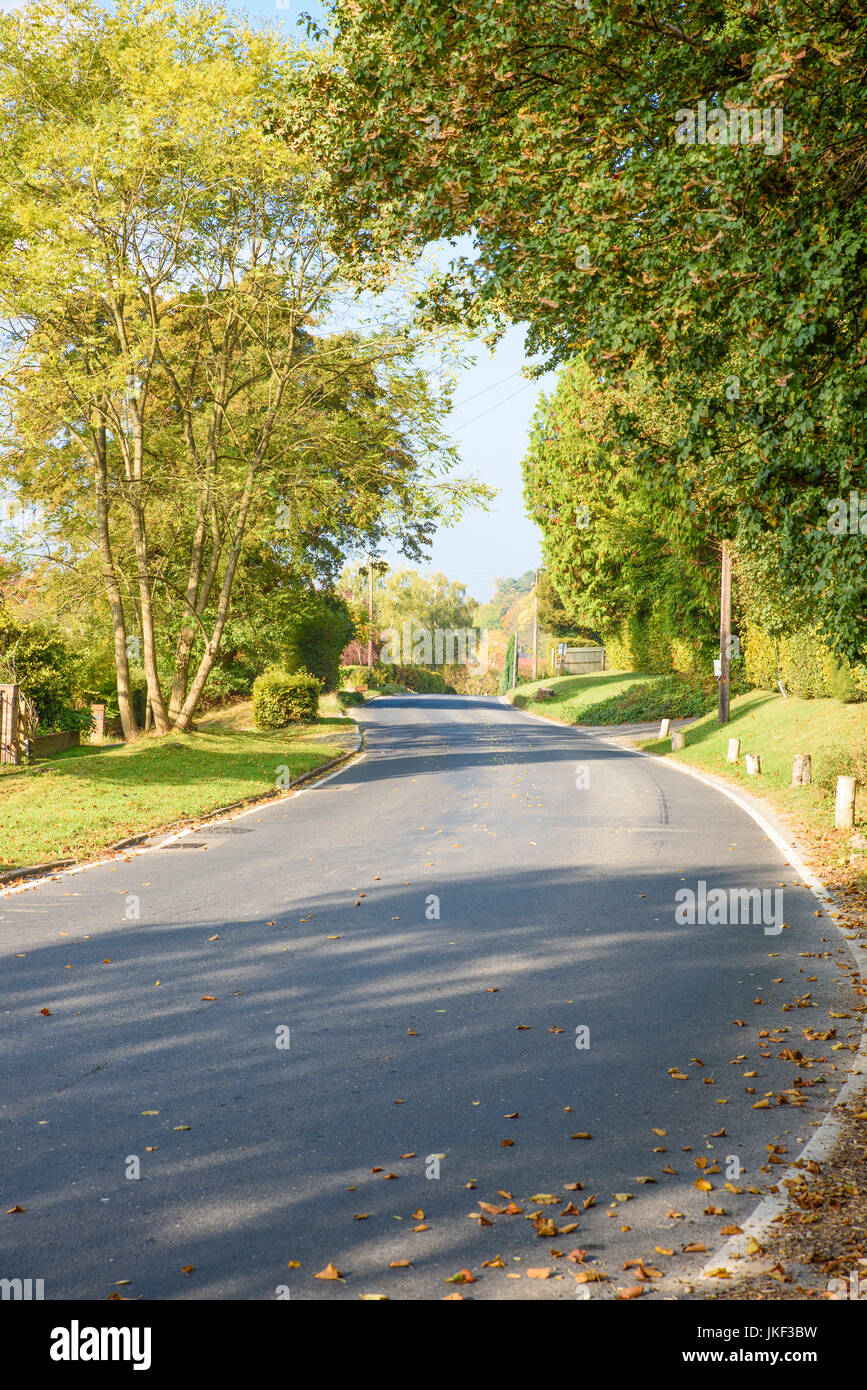 Small country road winds through a village Stock Photo - Alamy
