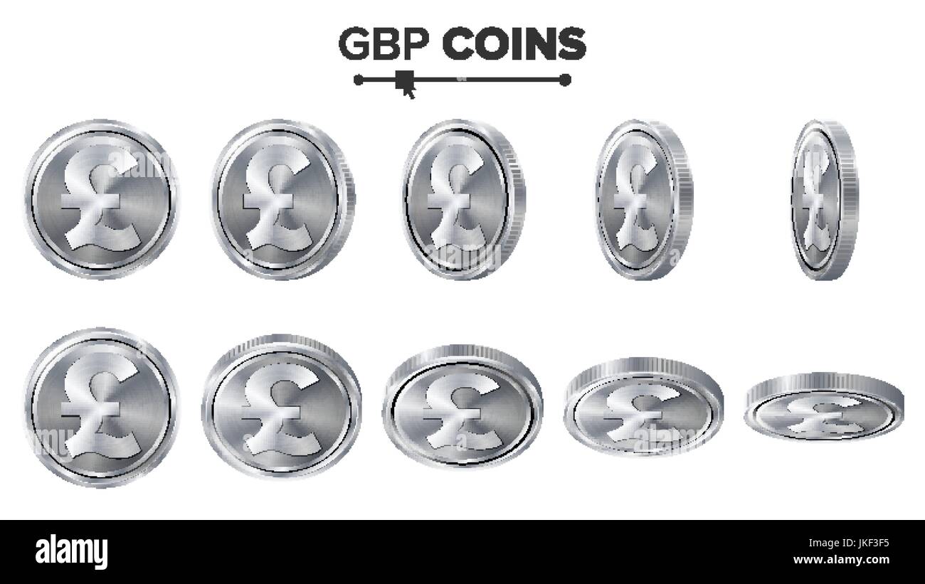 Money. GBP 3D Silver Coins Vector Set. Realistic Illustration. Flip ...