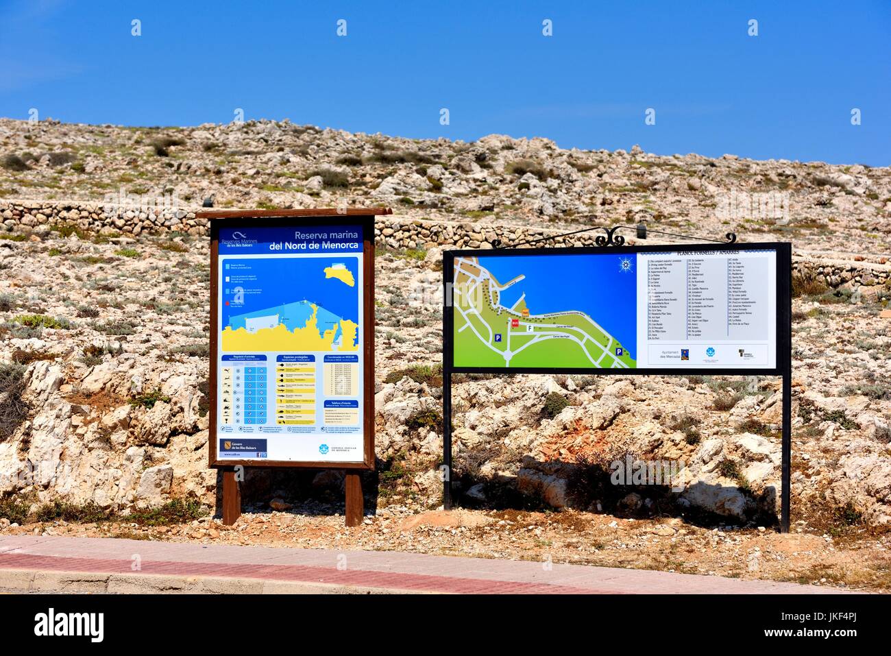 Tourist maps information signs fornells menorca minorca Stock Photo - Alamy