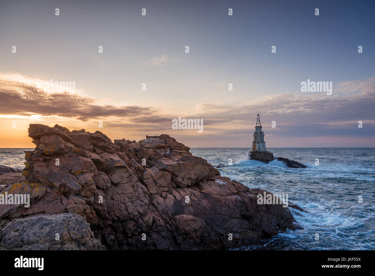 Sunrise at the lighthouse in Ahtopol, Bulgaria at summer Stock Photo ...