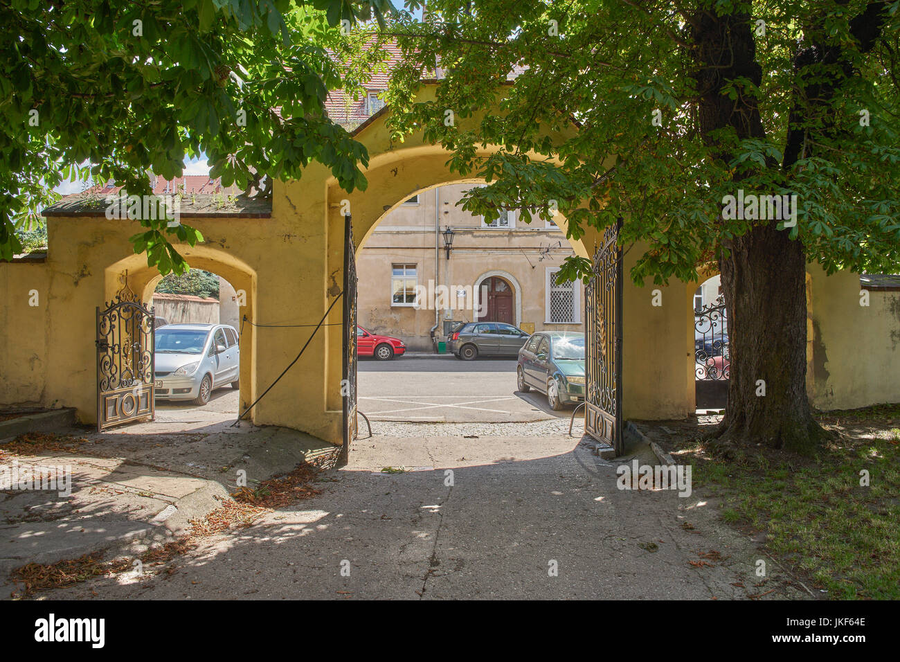 Baroque main gate with two side gates in the church wall Jawor gothic ...