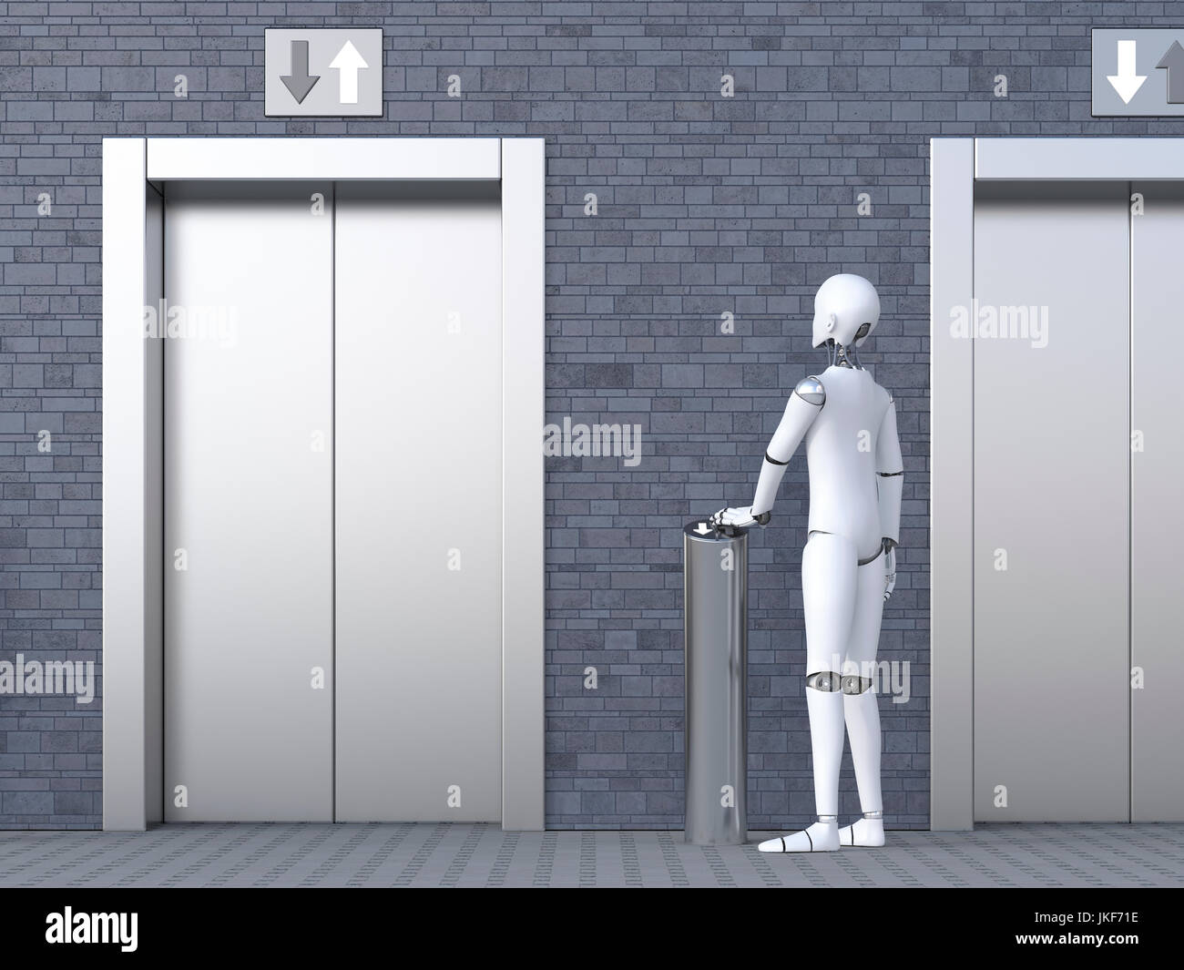Robot standing in front of elevator Stock Photo - Alamy