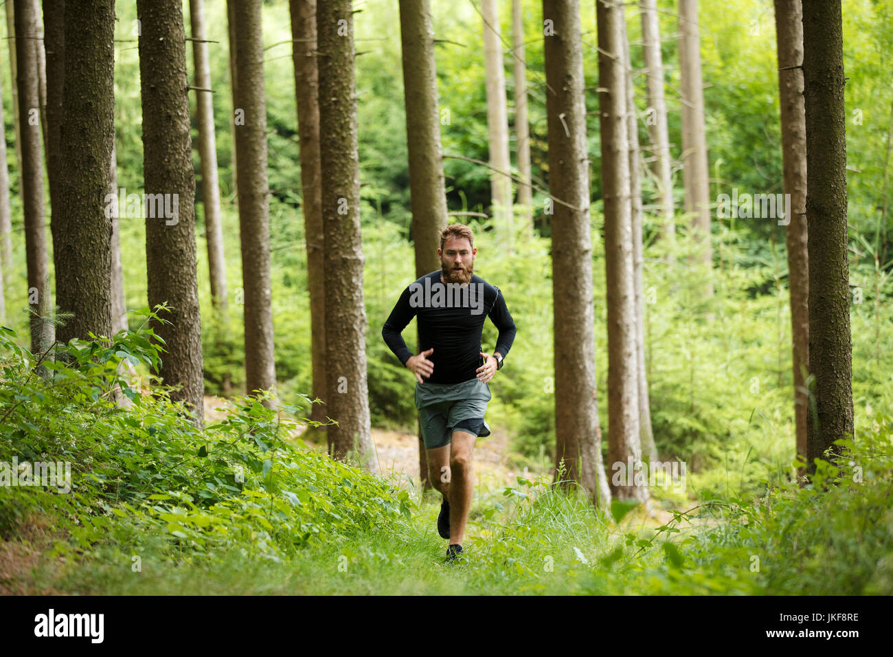Man running in forest Stock Photo - Alamy