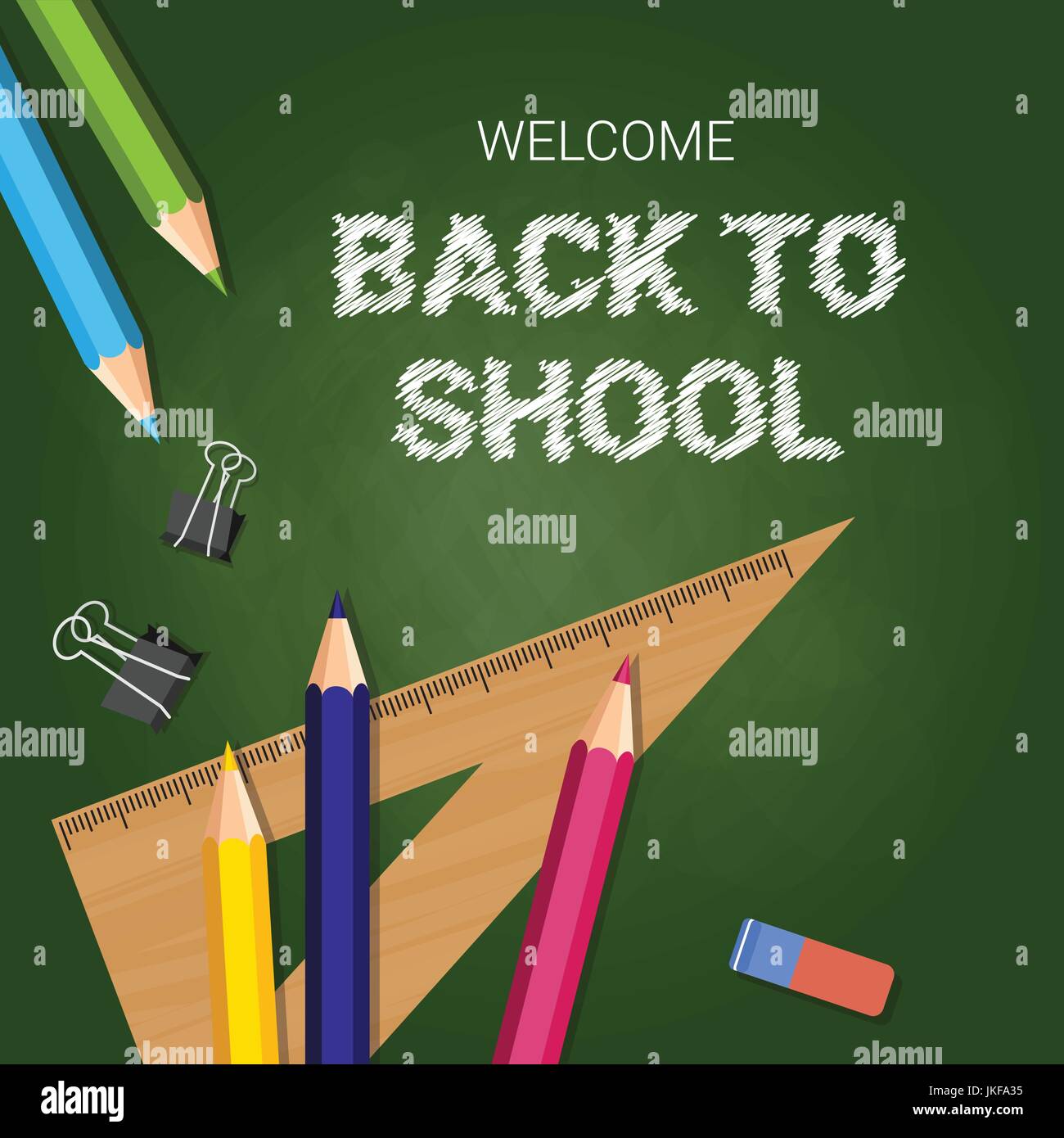 Welcome Back To School Poster Colorful Crayons Pencils And Rulers On ...