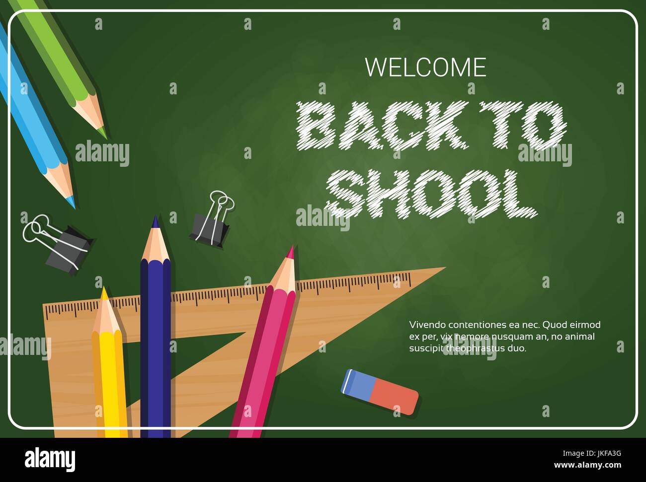 Welcome Back To School Poster Colorful Crayons Pencils And Rulers On ...