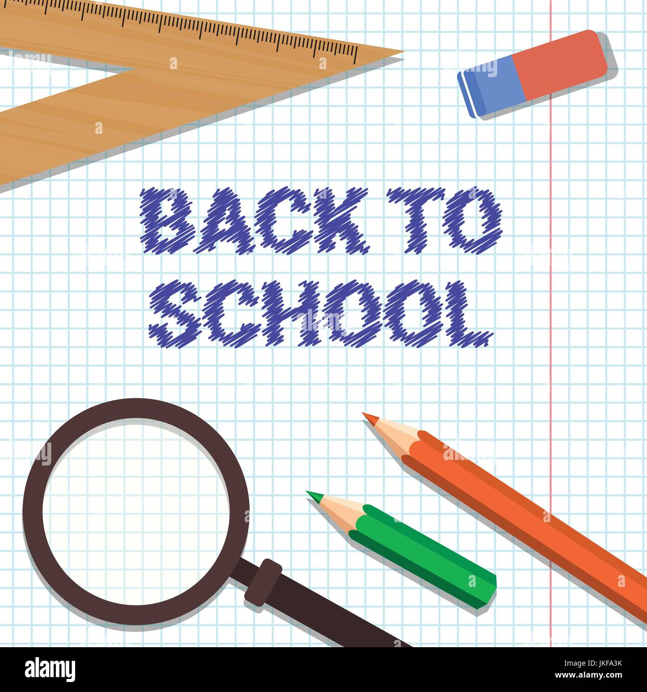 Welcome Back To School Poster Colorful Pencils Rubber Magnifying Glass ...