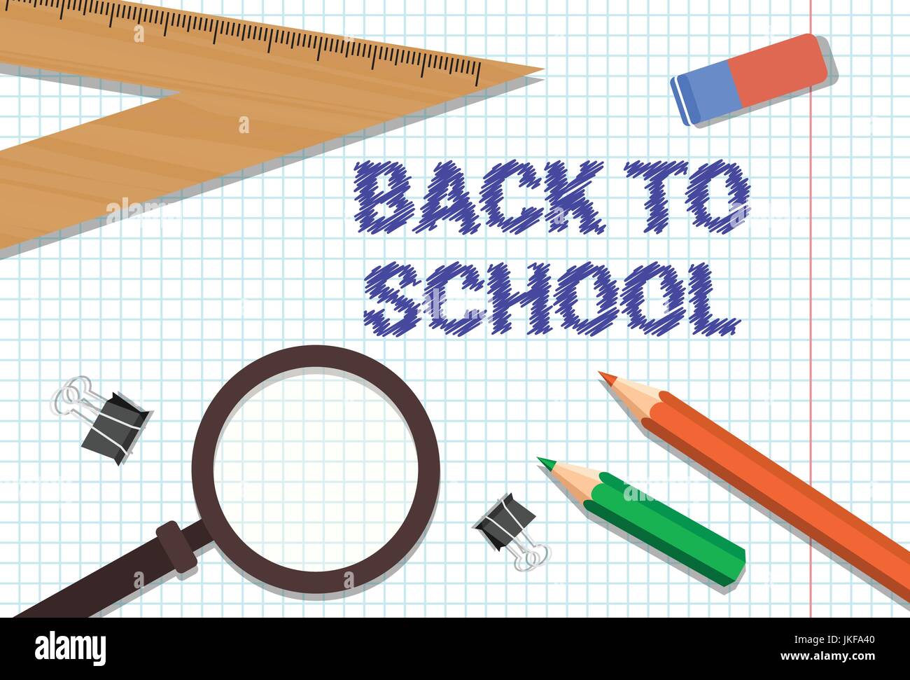 Welcome Back To School Poster Colorful Pencils Rubber Magnifying Glass ...