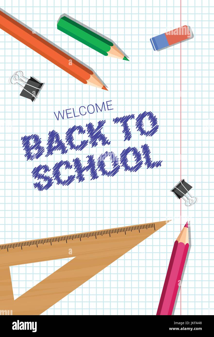 Welcome Back To School Poster Colorful Pencils Rubber And Rulers On ...