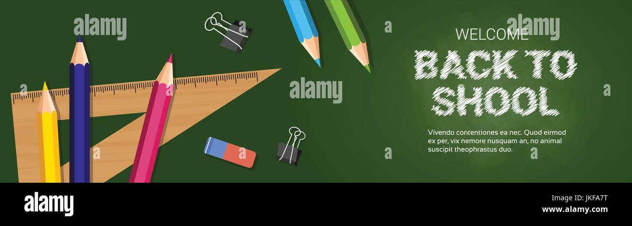 Welcome Back To School Poster Colorful Crayons Pencils And Rulers On ...