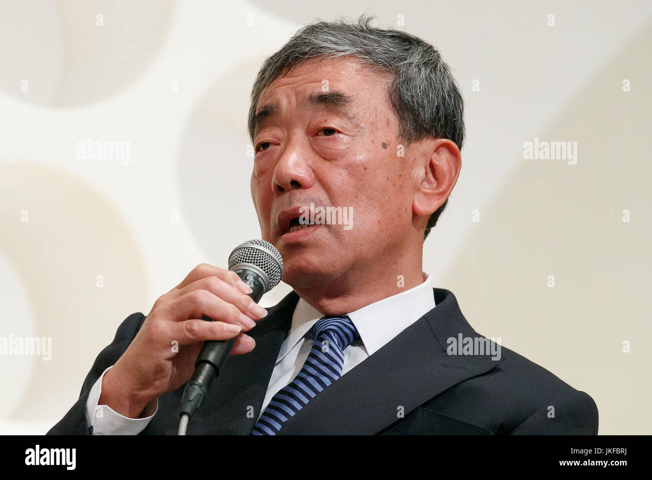 Akira Matsumoto Chairman of the Board and CEO of Calbee, Inc., speaks ...