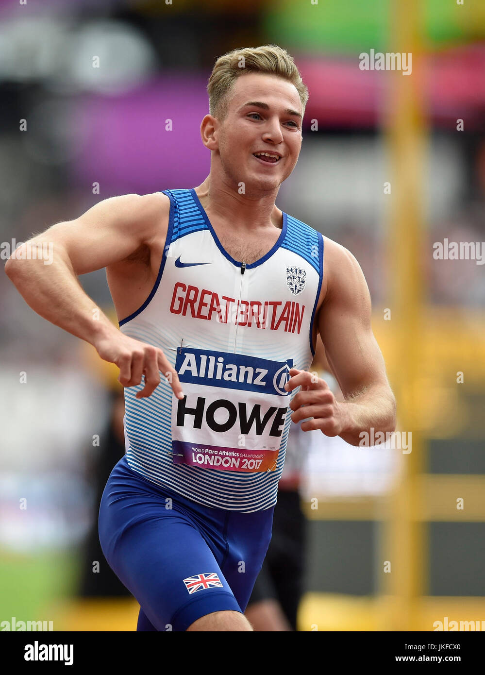 London, UK. 23rd July, 2017. Jordan Howe (GBR) celebrates winning the ...
