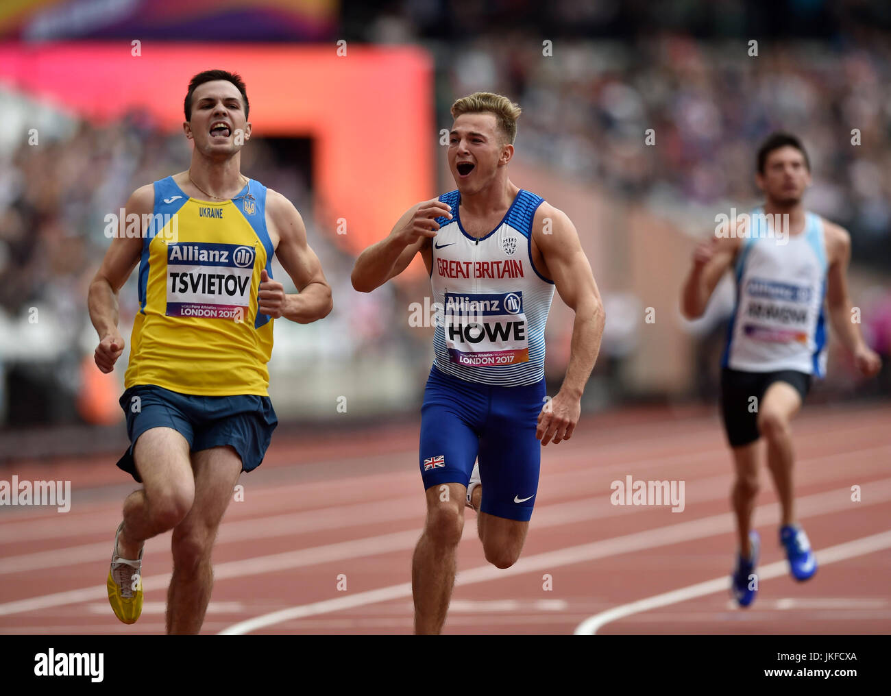 London, UK. 23rd July, 2017. Jordan Howe (GBR) celebrates winning the ...