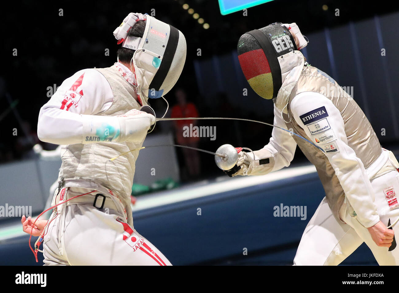 Leipzig, Germany. 23rd July, 2017. German foil fencer Peter Joppich (R ...