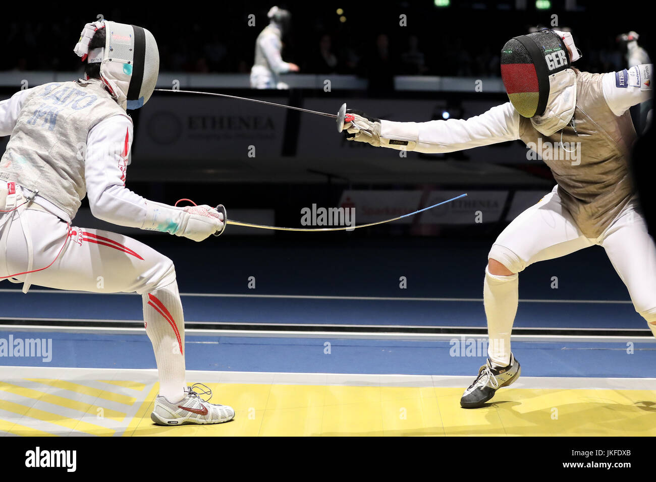 Leipzig, Germany. 23rd July, 2017. German foil fencer Peter Joppich (R ...