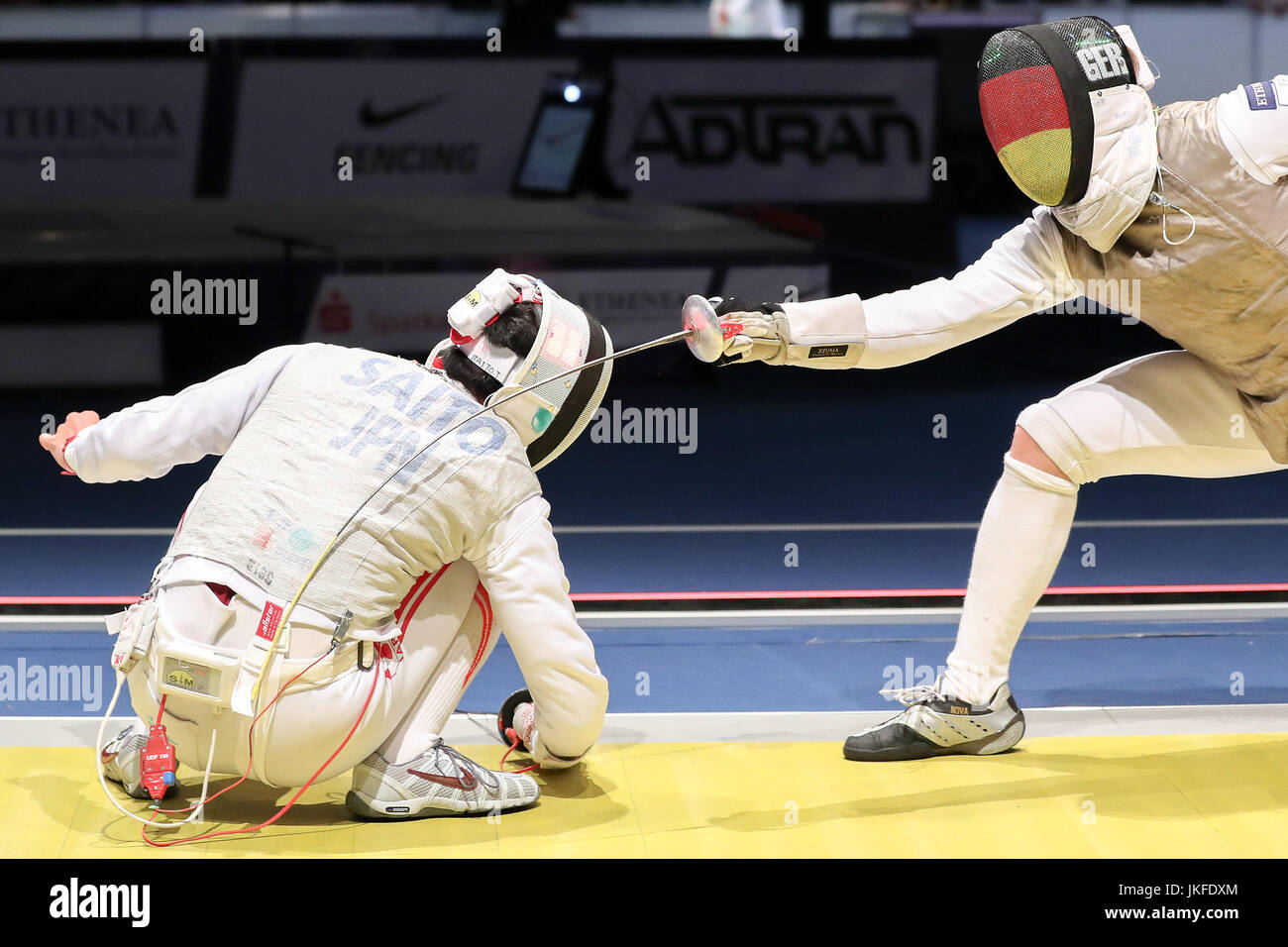 Leipzig, Germany. 23rd July, 2017. German foil fencer Peter Joppich (R ...