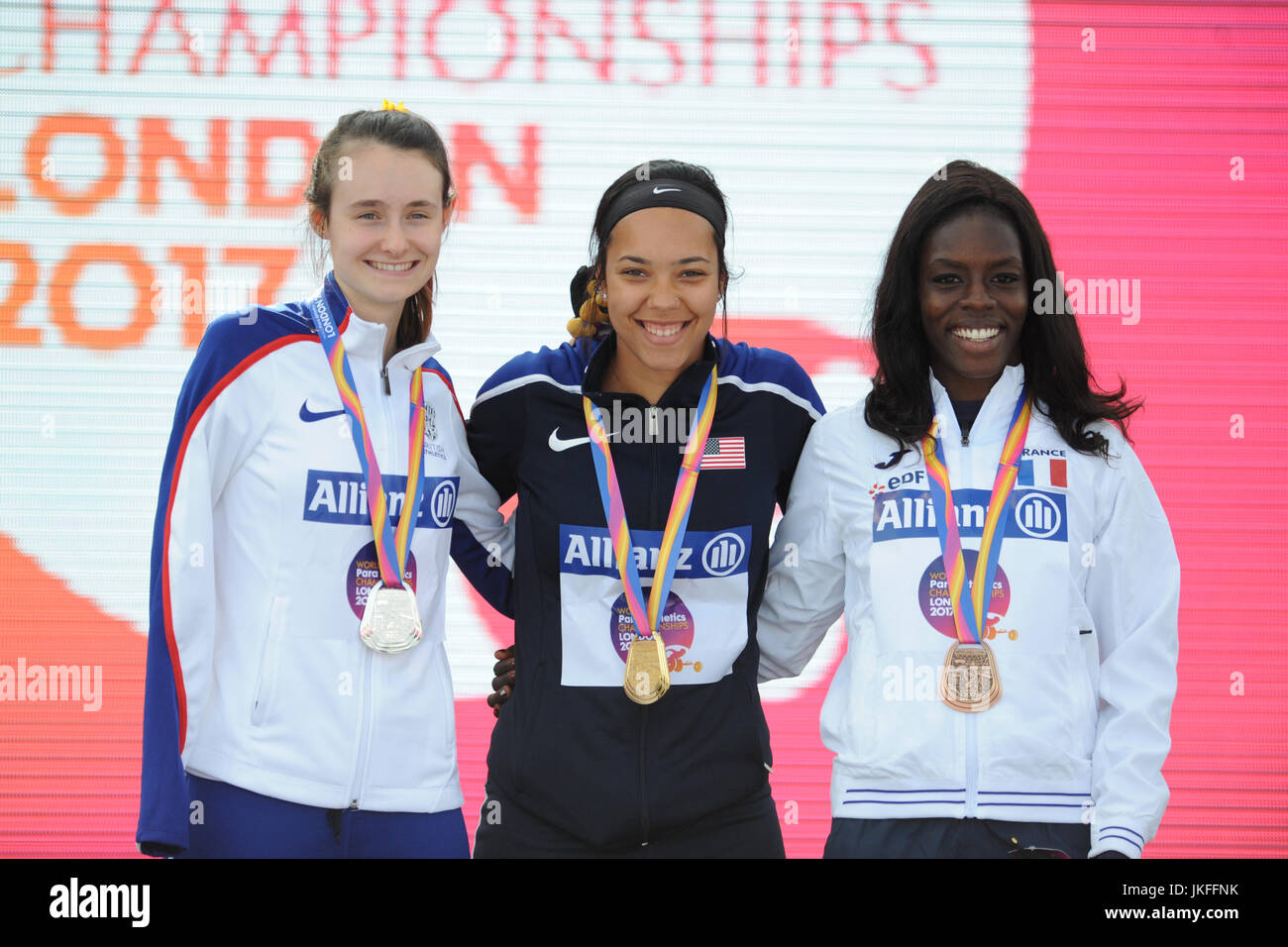 The winners of the Women's Long Jump T47 Final on the podium after ...