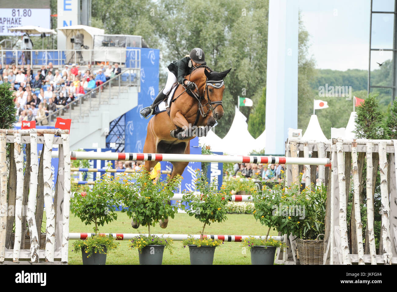 Aachen, Germany. 23rd July, 2017. Showjumper Laura Klaphake on horse ...
