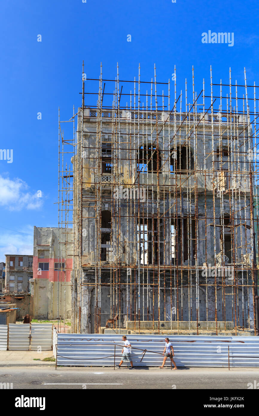 Restoration and building refurbishment with scaffolding on historic ...