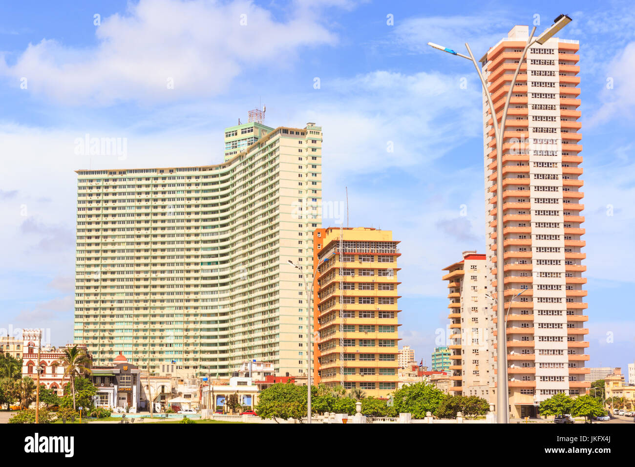 1960s and 70s style retro look pastel coloured high rise buildings near ...