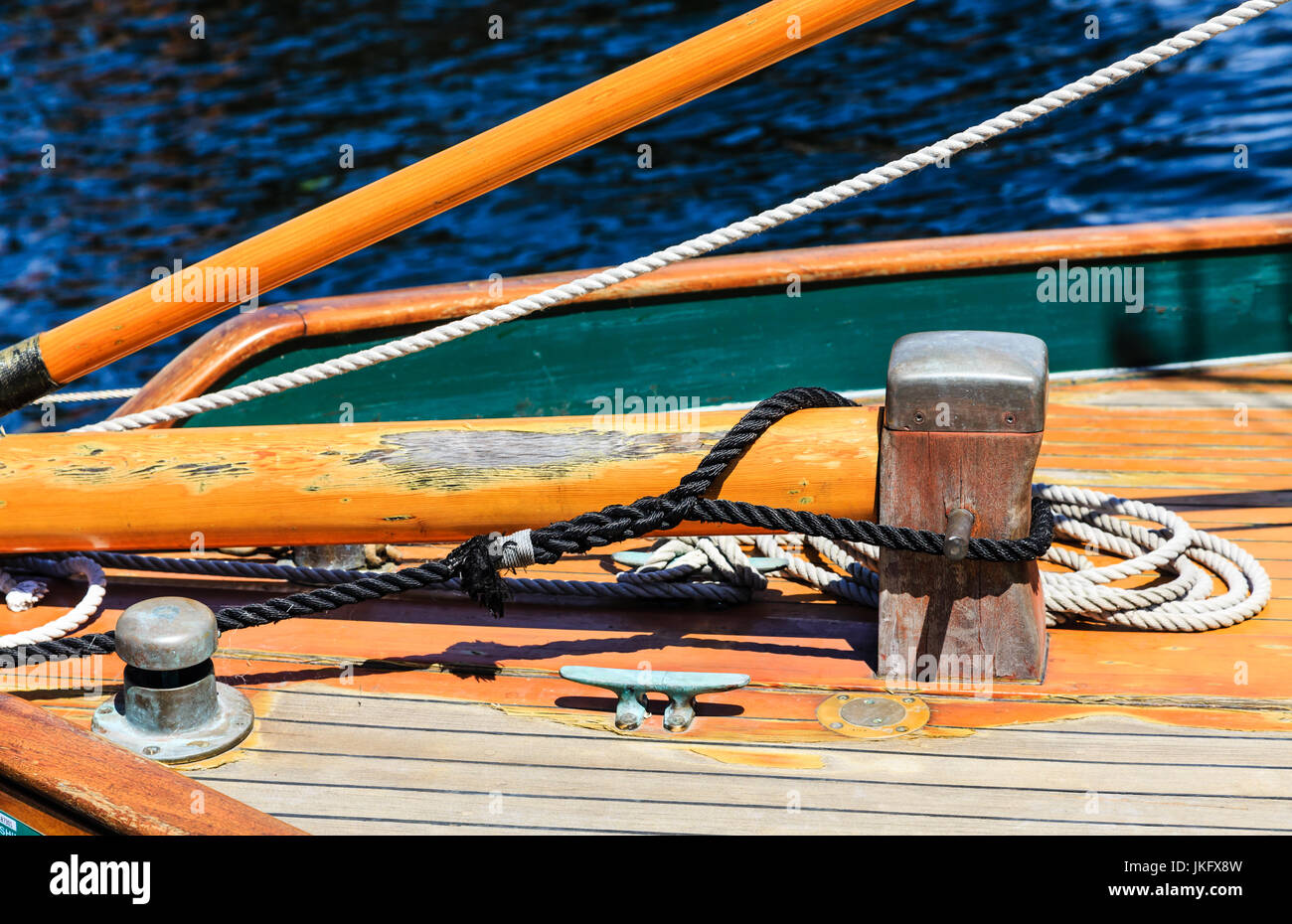 Worn and Detailed Rigging on Wood Sailboat Stock Photo - Alamy