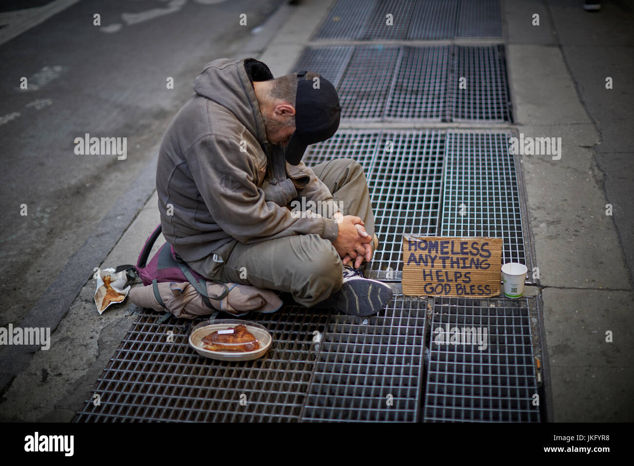 New York City, Manhattan, United States, homeless man begging on 8th ...