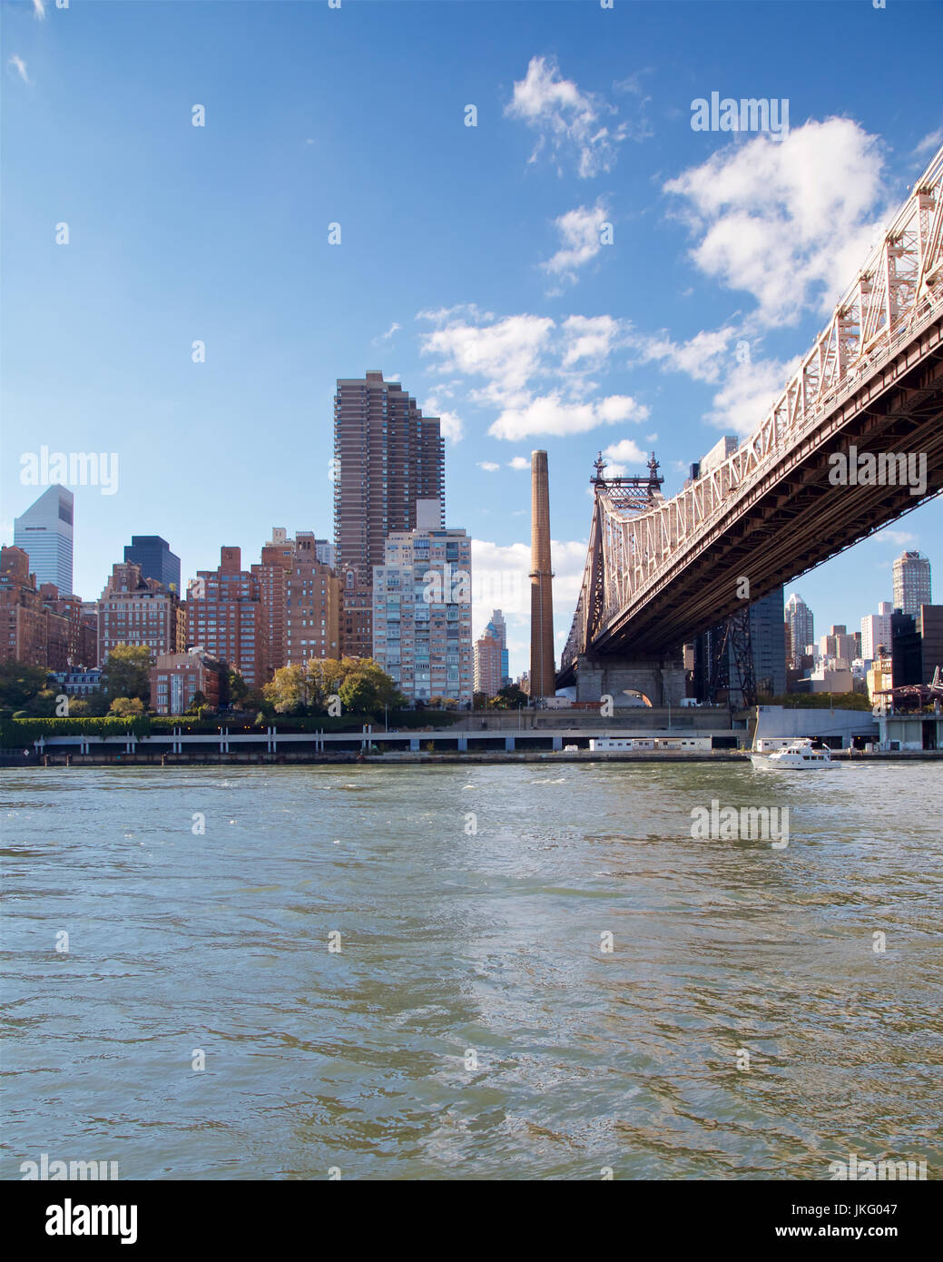 View of the Manhattan waterfront across the East River from Roosevelt ...