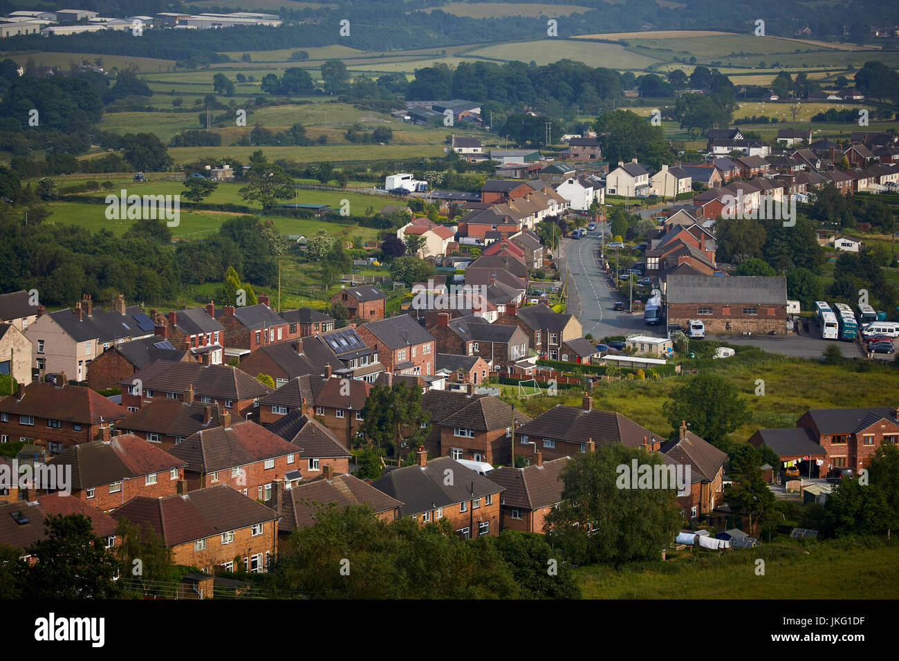 Hillside landmark Mow Cop Castle view over Harriseahead inear Congleton ...