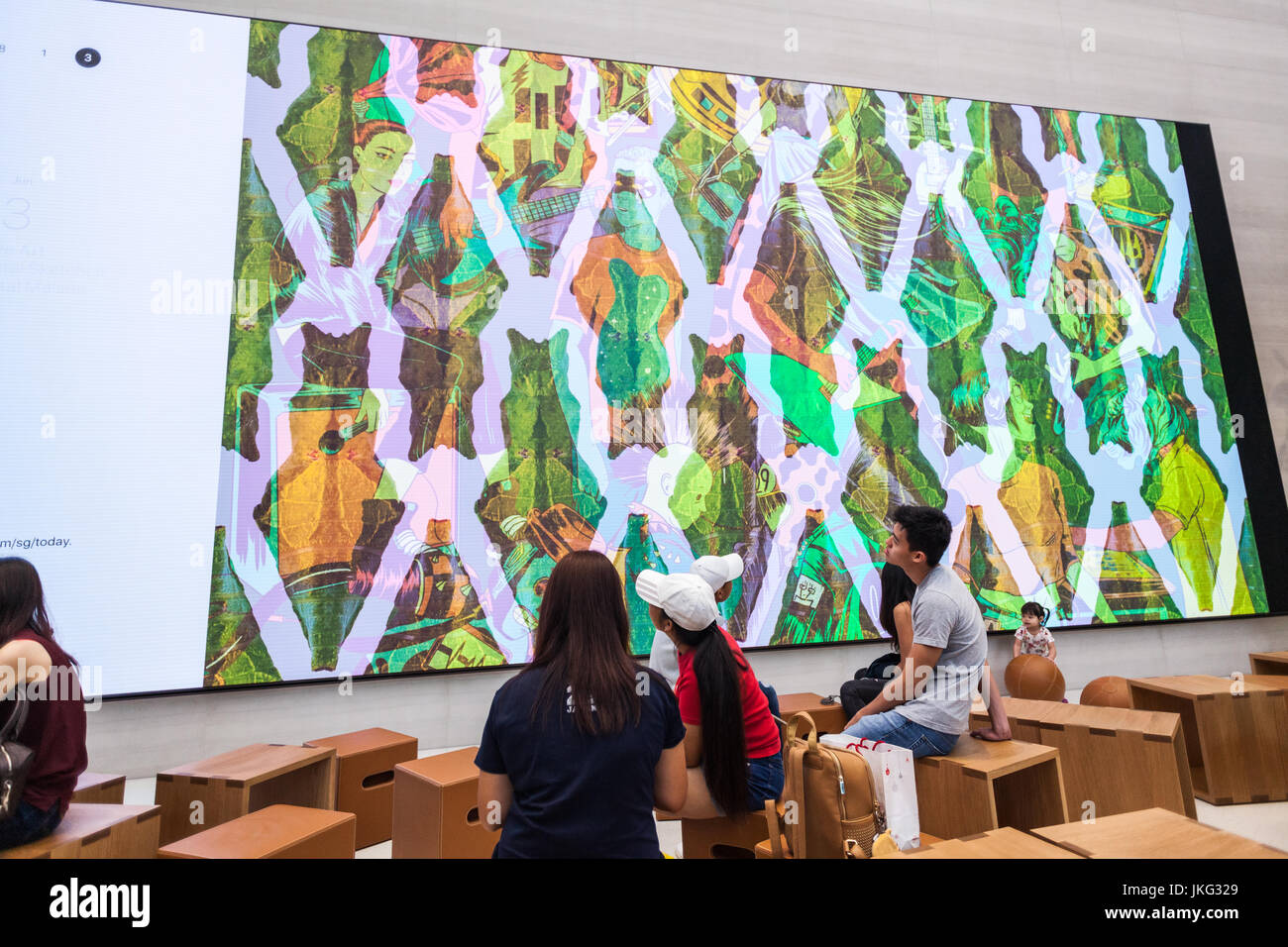 SINGAPORE - MAY 28, 2017: Huge screen inside the new Apple Store at ...