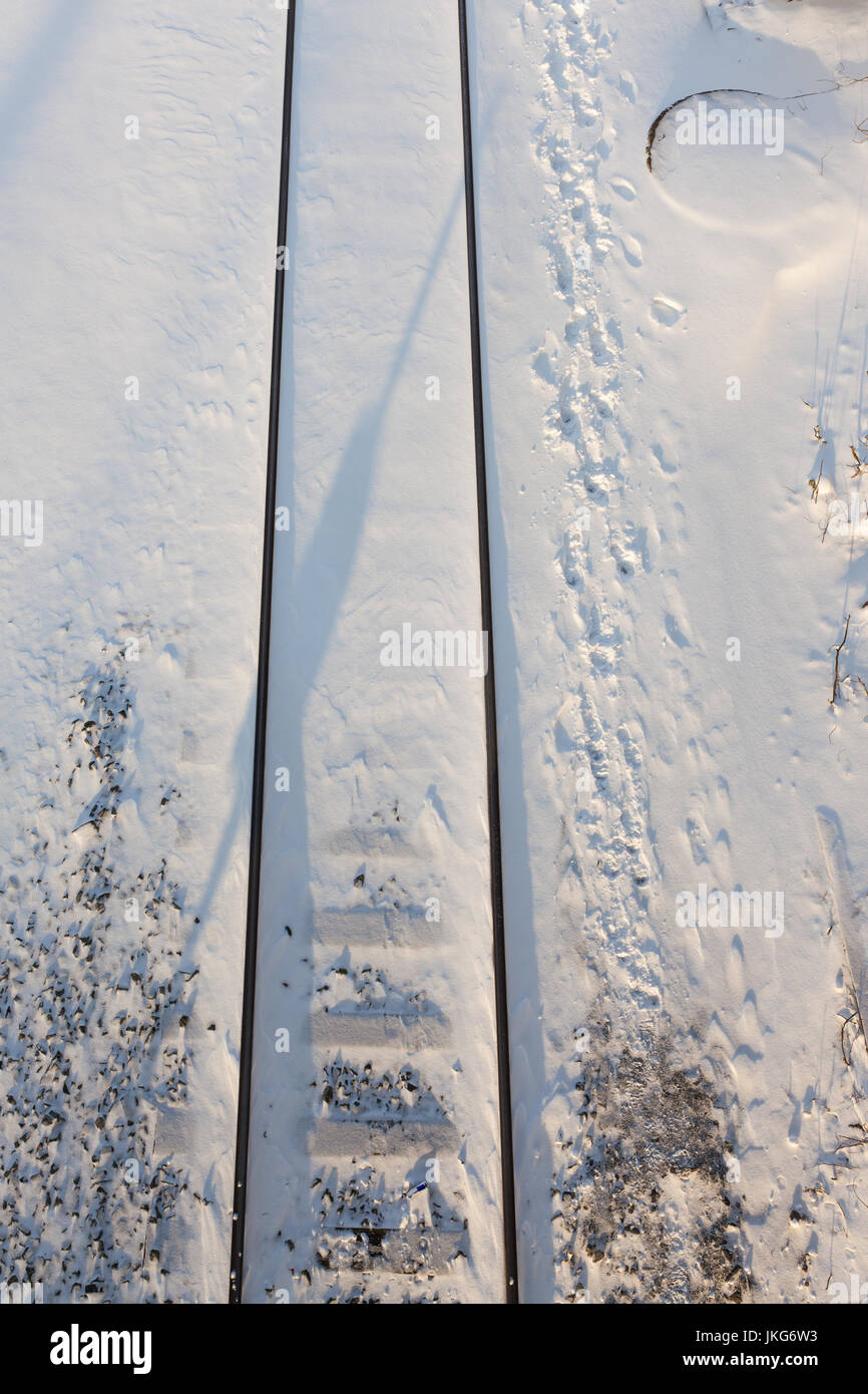 Snow rail track railway winter rail line station perspective hi-res ...