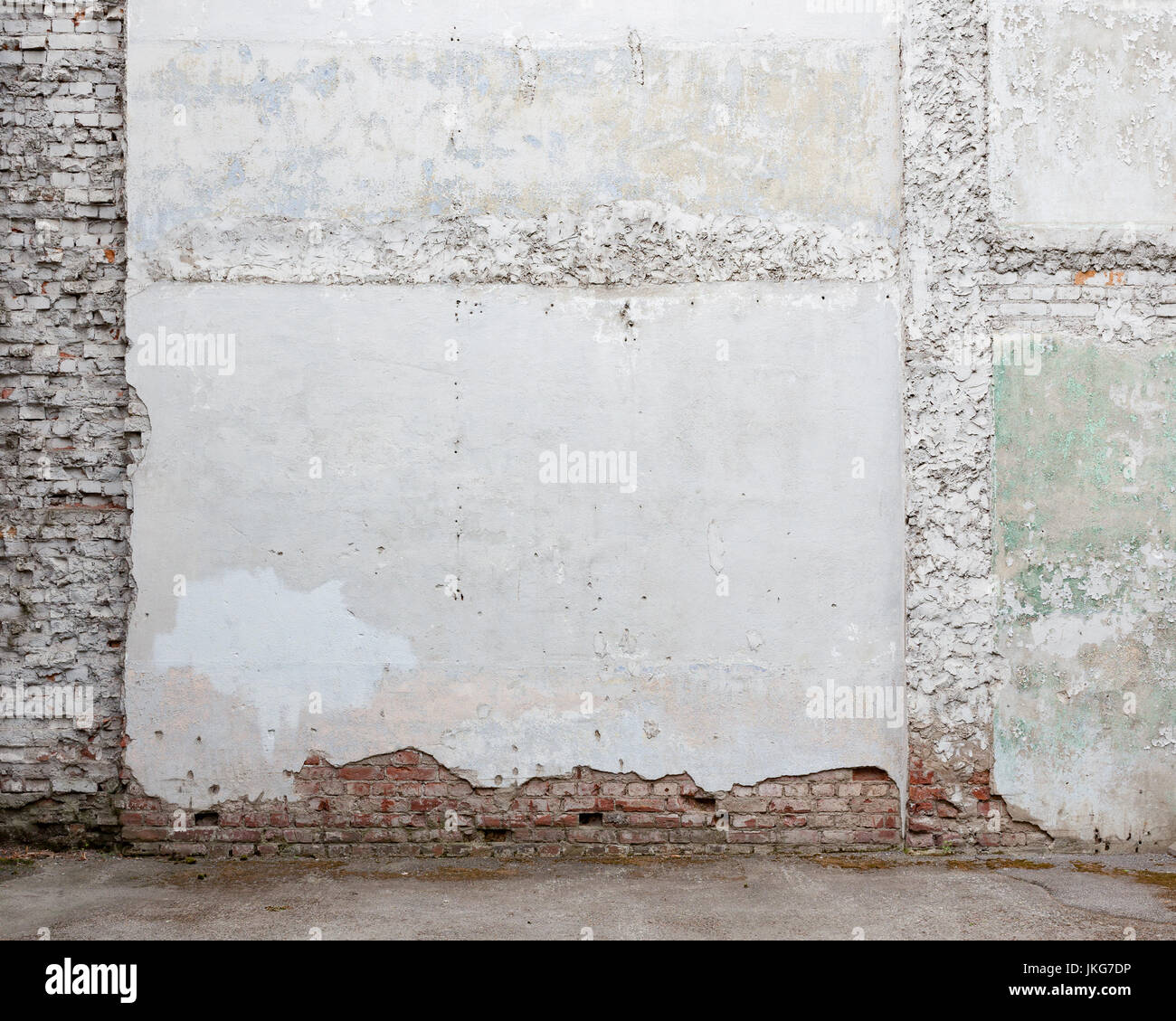 Broken old white plaster brick wall Stock Photo - Alamy
