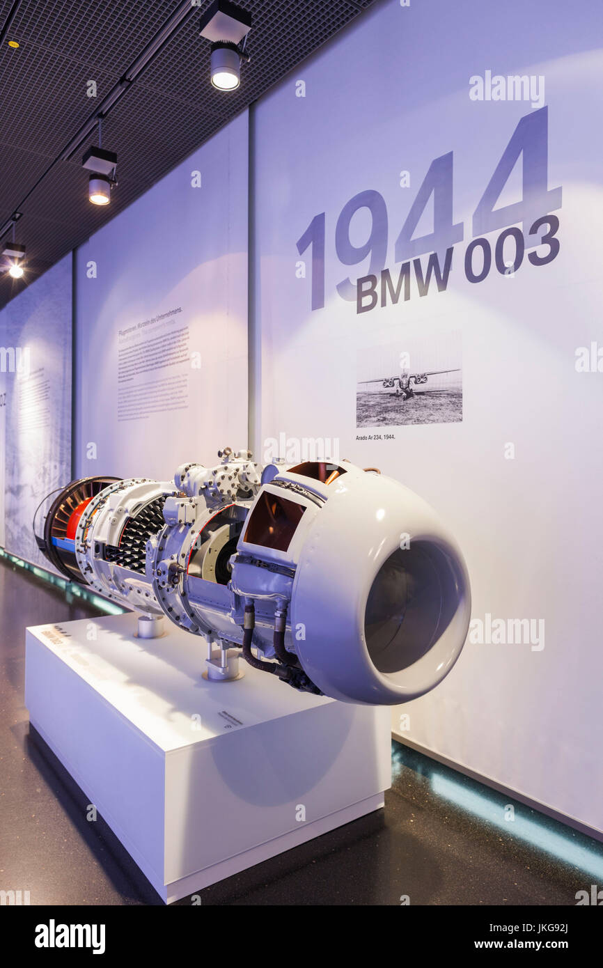 Germany, Bavaria, Munich, BMW Museum, display of BMW aircraft engines ...