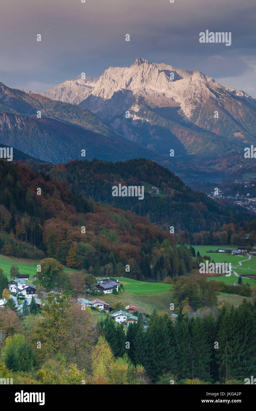 Germany, Bavaria, Oberau, elevated town view from the Rossfeld ...