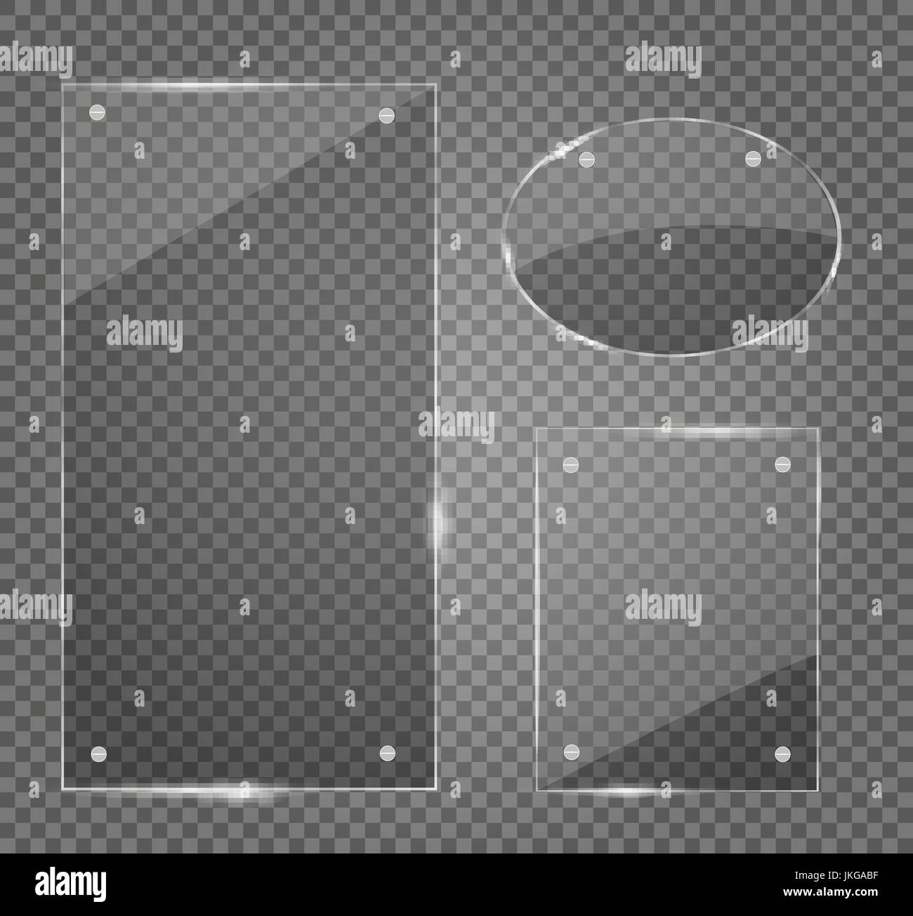 Glass plates set. Vector glass banners on transparent background ...