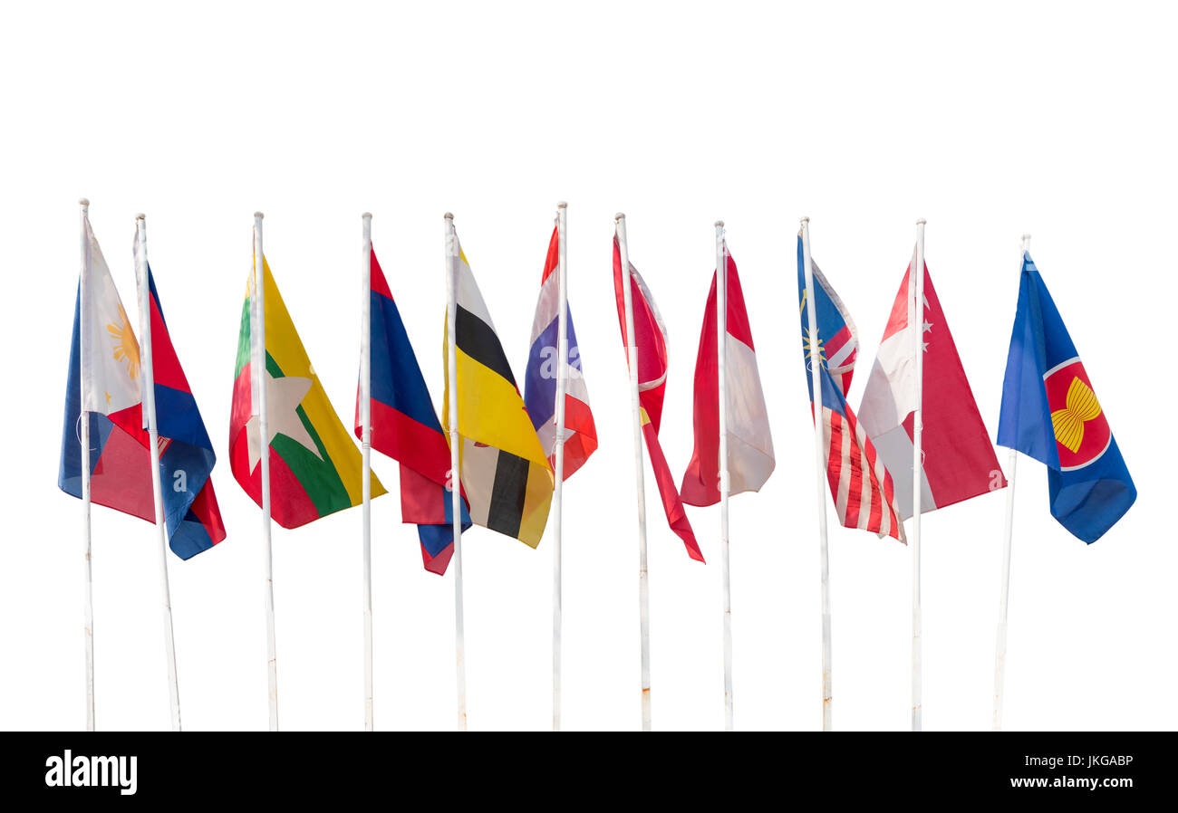 AEC, Ten countries flags in the ASEAN region isolated on white ...