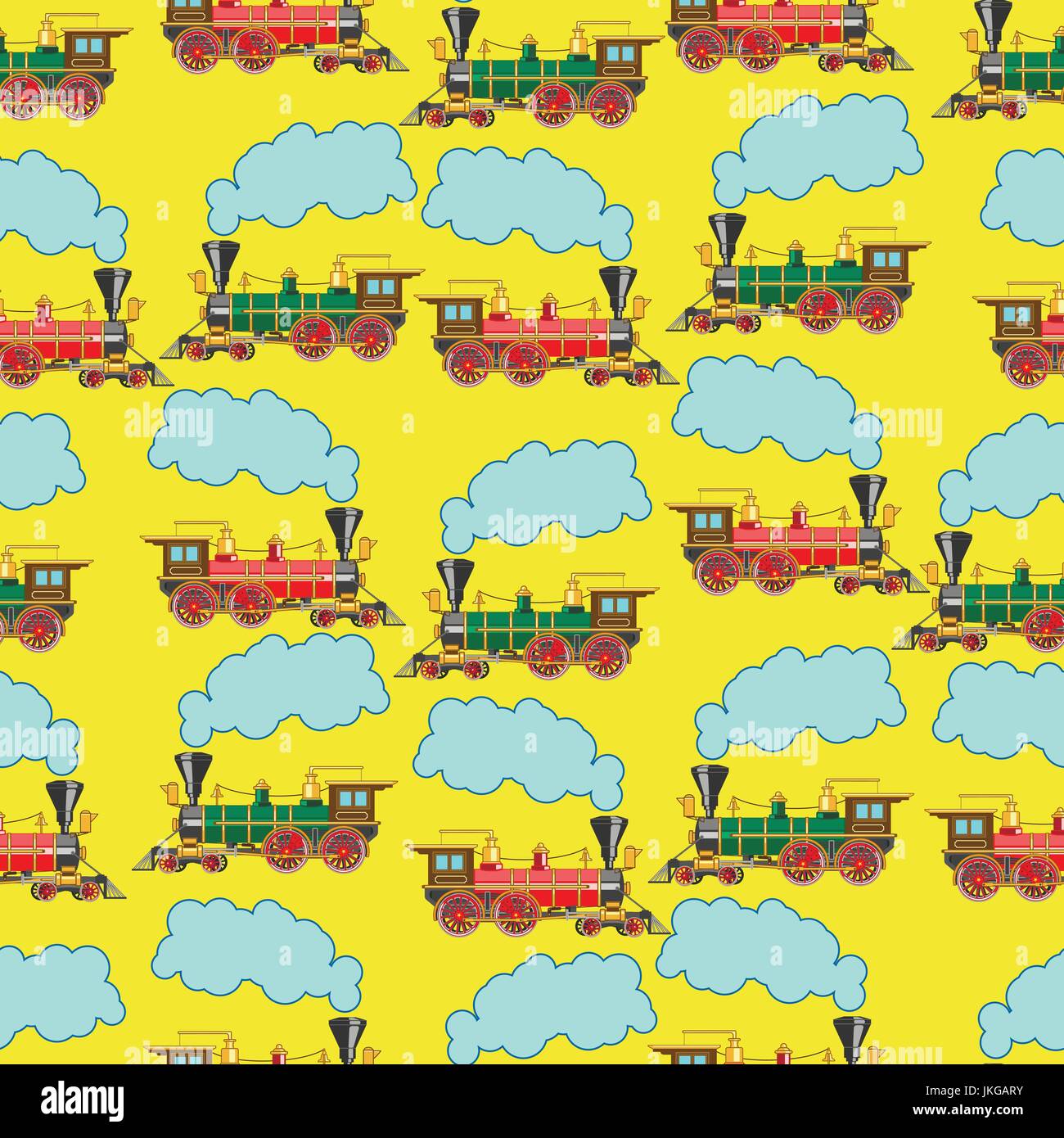 Bright cartoon steam locomotive seamless background Stock Vector Image ...