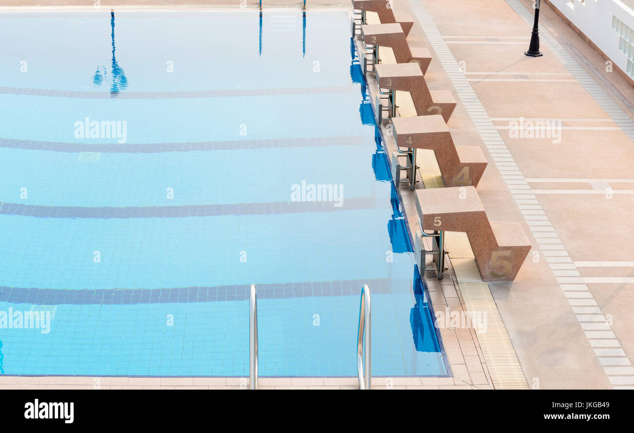 start place of outdoor competition swimming pool, healthy concept Stock ...