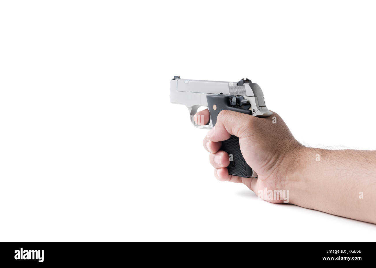 small automatic gun in hand man isolated on white background Stock ...