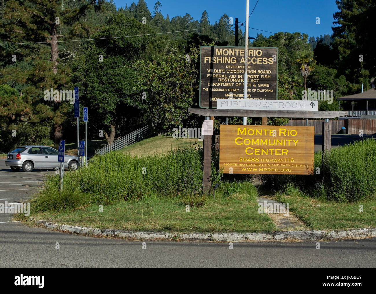 Monte Rio community center sign. Monte Rio is a small town in Sonoma ...