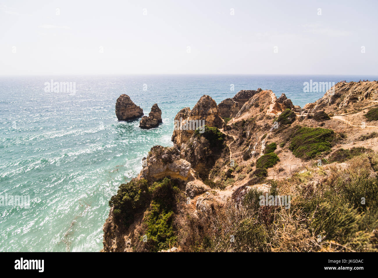 Beautiful atlantic ocean view horizon with sandy beach rocks with ...
