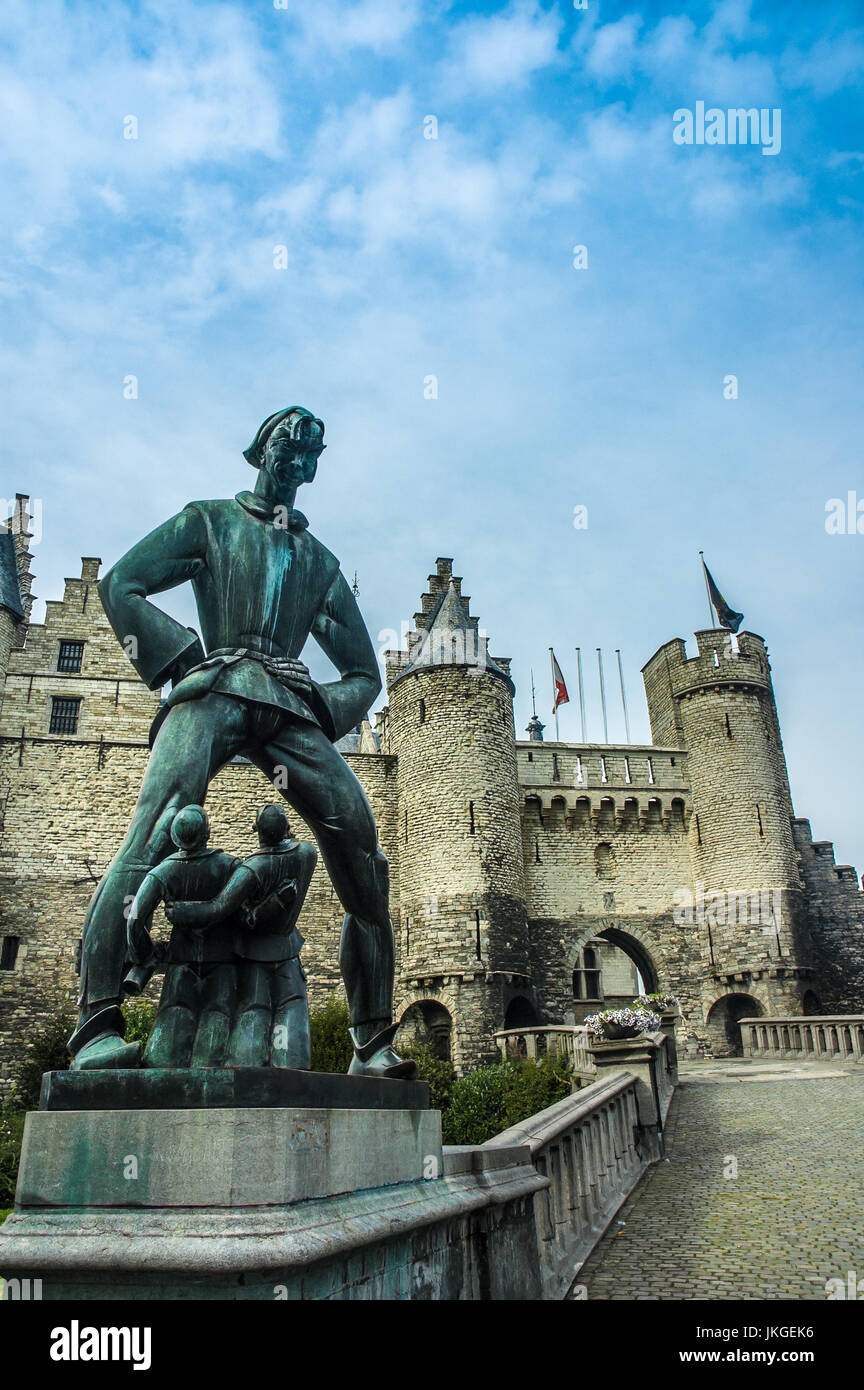 The statue of the mythical giant, Lange Wapper, outside the Het Steen ...