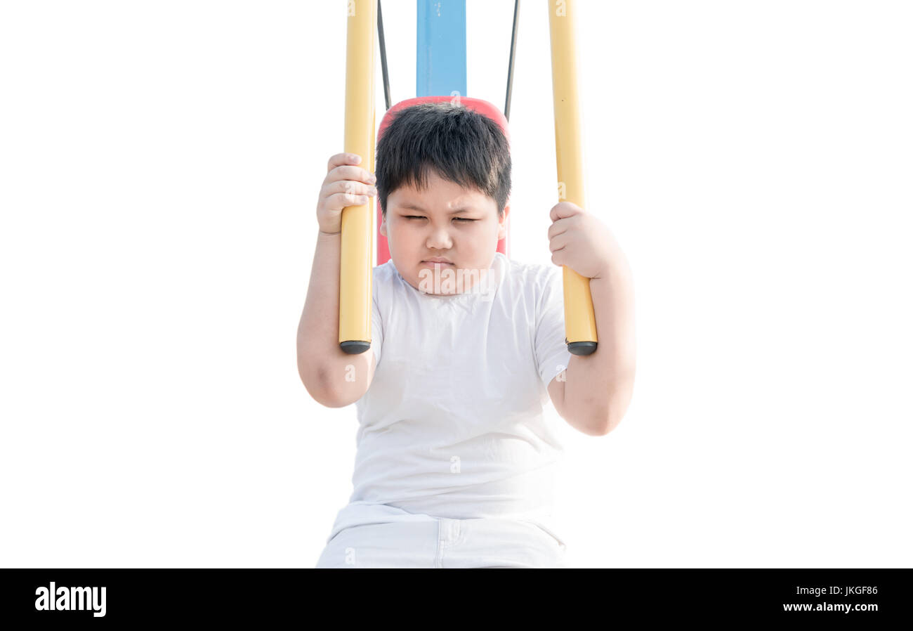 obese fat boy exercise isolated on white background Stock Photo - Alamy