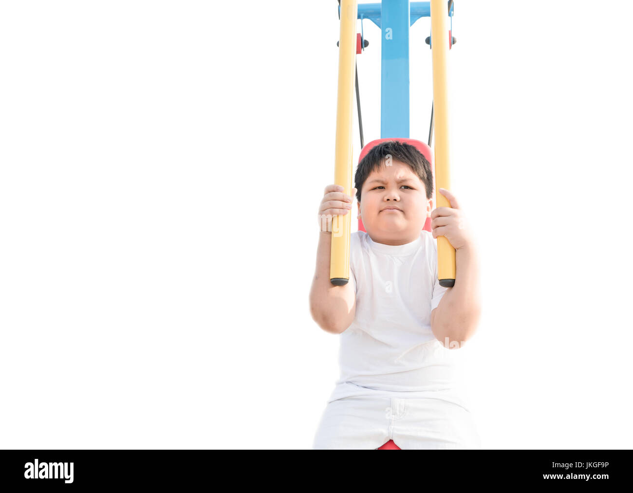 obese fat boy exercise isolated on white background Stock Photo - Alamy