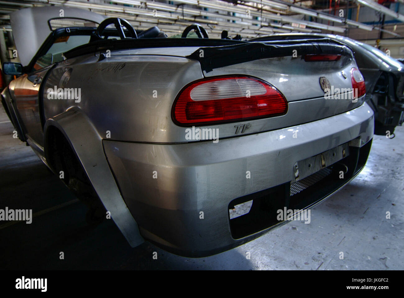 A silver modified MG TF car that never made it on the road. The concept ...