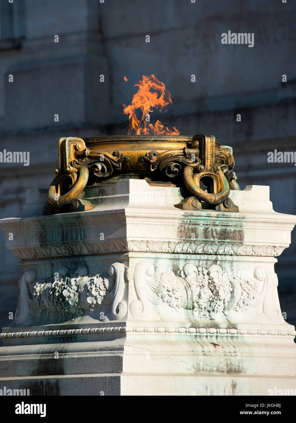 Vertical view of the eternal flame burning at the Vittoriano or Victor ...