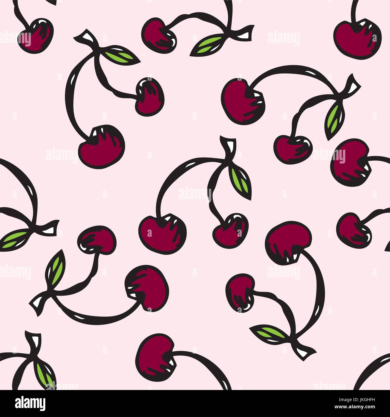 Seamless pattern with cherries.Hand drawing . Seamless pattern can be ...