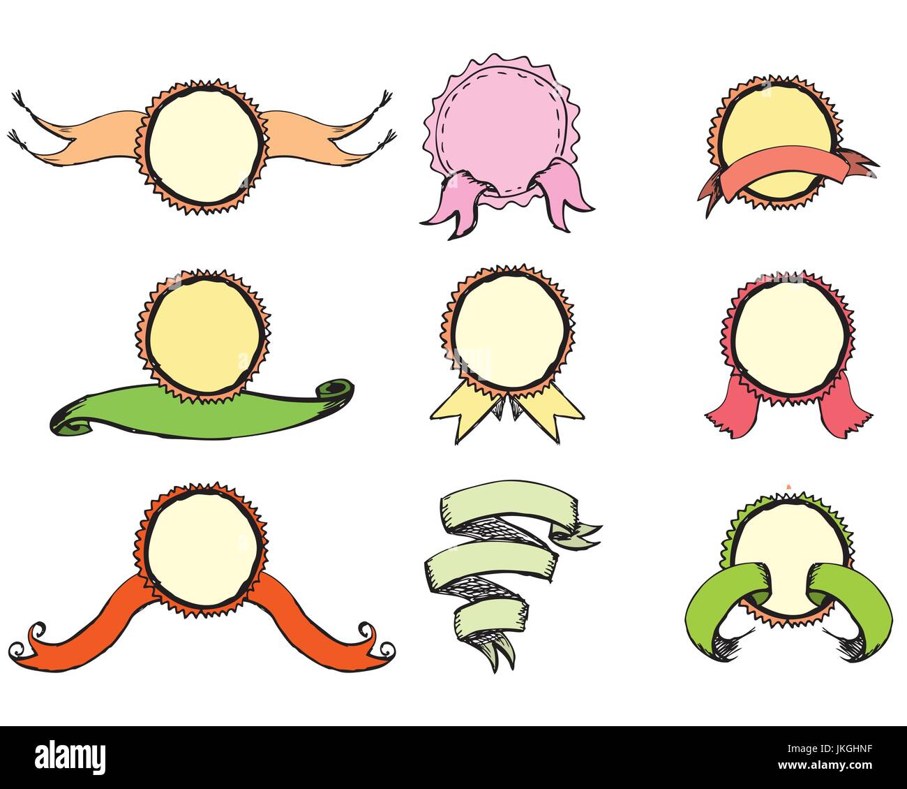 9 colored ribbons and labels, hand drawing, vector illustration Stock ...