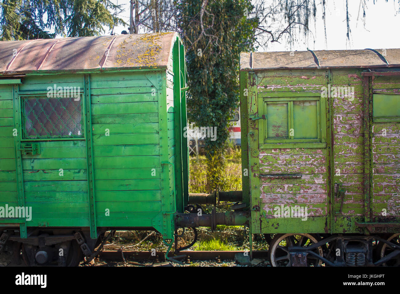 Old wagons at the train station Stock Photo - Alamy