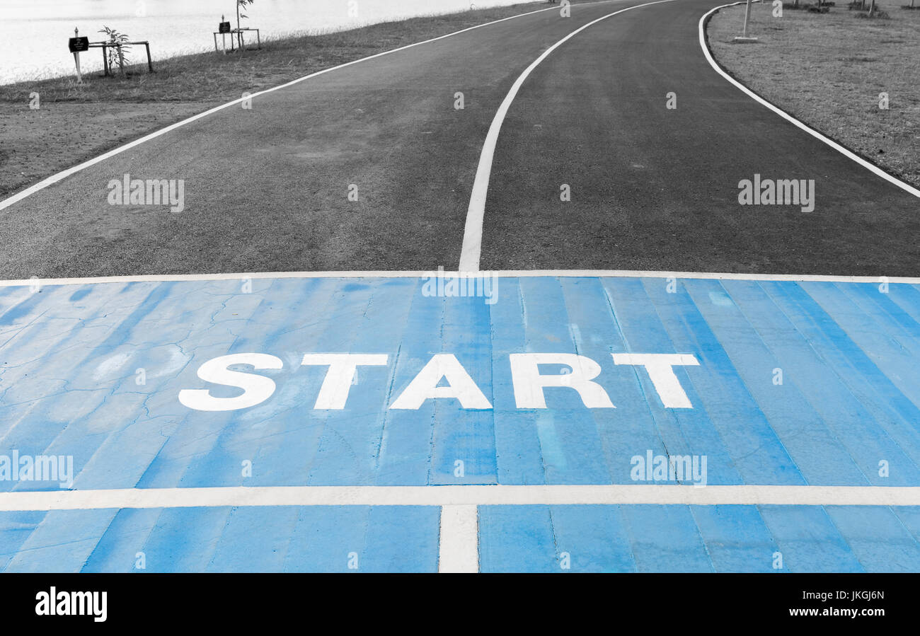 Running race track start point with black and white filter, Concept of ...